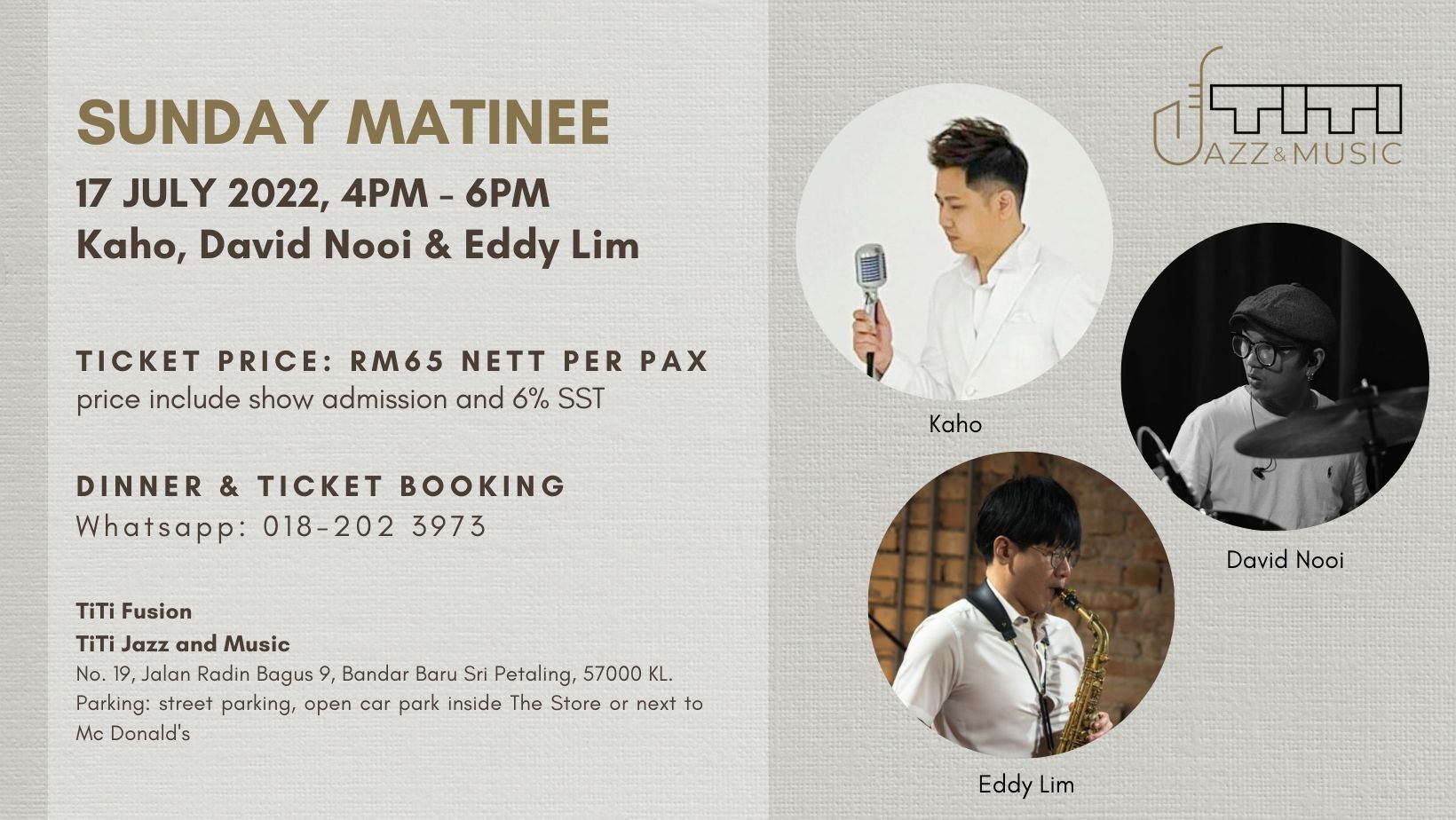 TiTi Jazz and Music - Sunday Matinee (Kaho, David Nooi & Eddy Lim ...